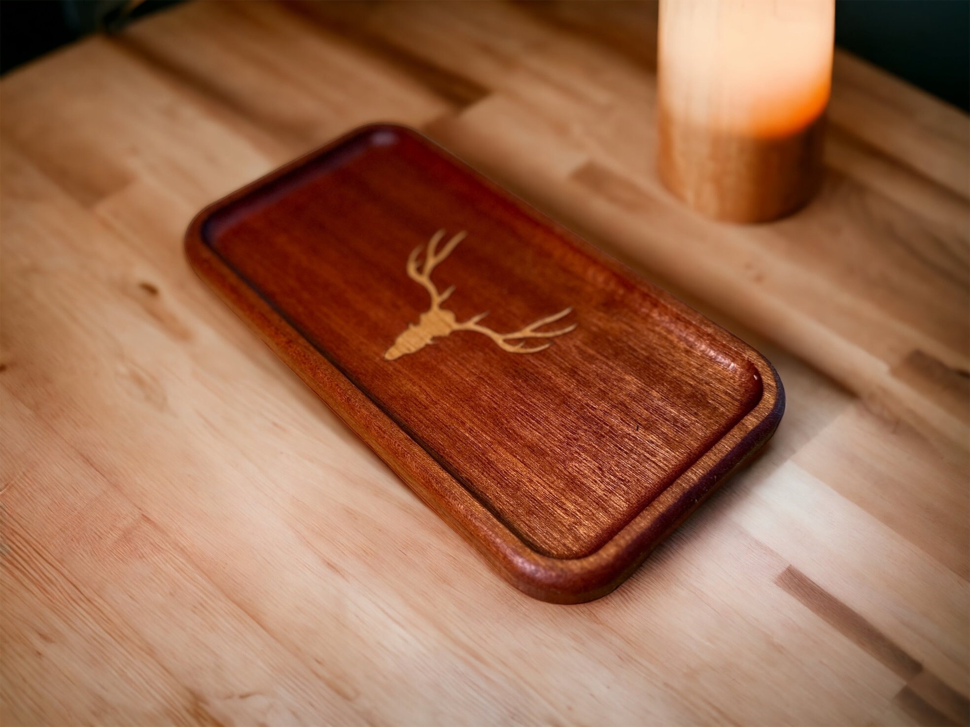 Wood Catch-all Tray: Deer Skull Maple Inlay, Black Walnut or Sapele - Etsy
