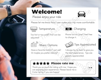 Uber Lyft Taxi Rideshare Sign Printable | Editable Sign | Uber Tip Sign ...