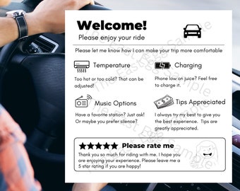 Uber Lyft Taxi Rideshare Sign Printable | Editable Sign | Uber Tip Sign ...