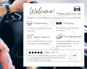 Uber Lyft Taxi Rideshare Sign Printable | Editable Sign | Uber Tip Sign ...