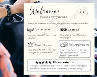 Uber Lyft Taxi Rideshare Sign Printable | Editable Sign | Uber Tip Sign ...