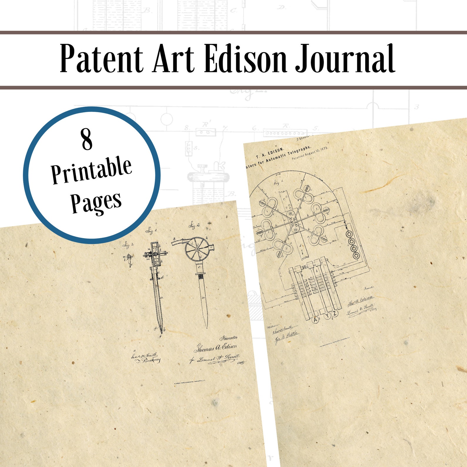 Patent Art Edison Printable Note Pages Diary Journal Page Printable ...