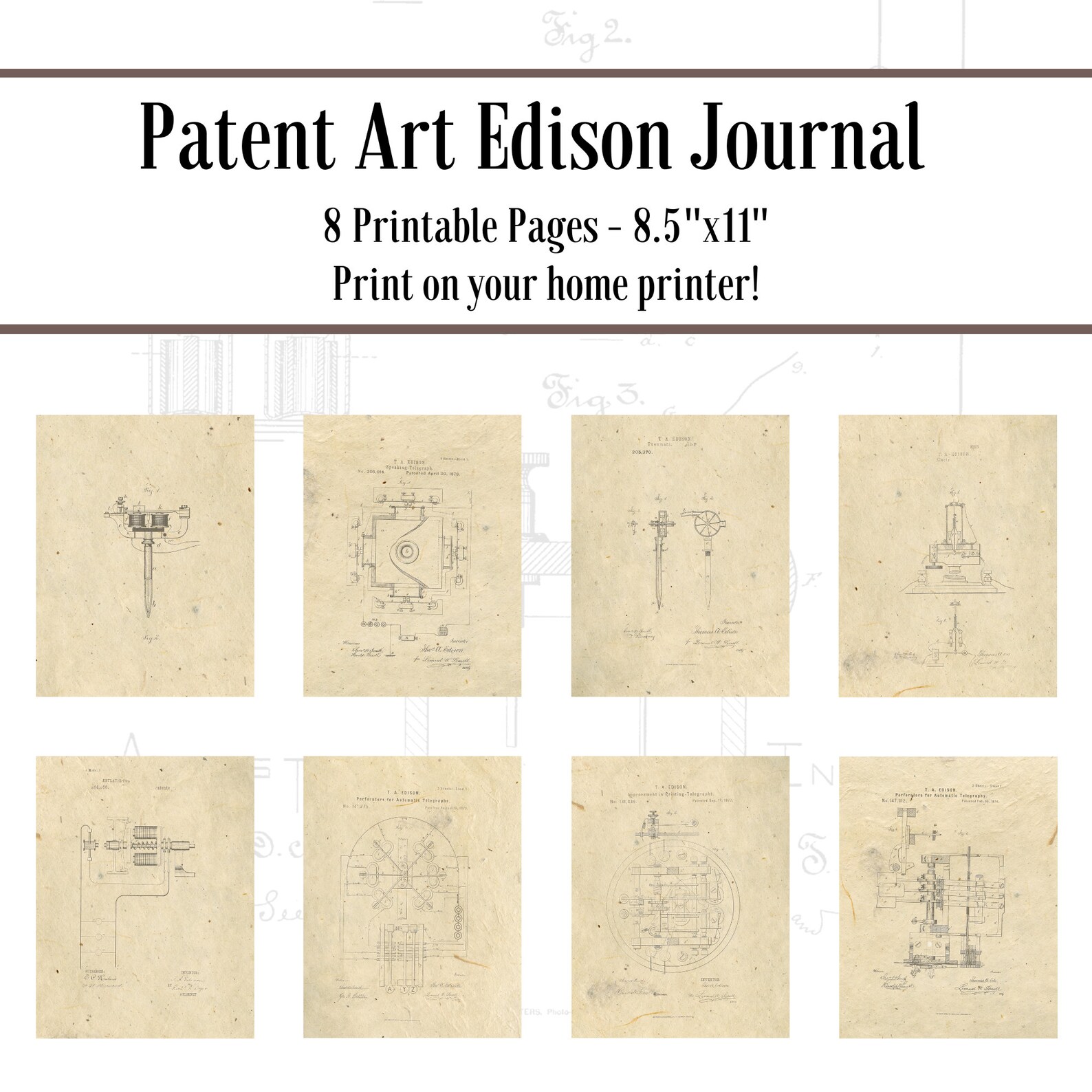 Patent Art Edison Printable Note Pages | Diary Journal Page | Printable ...