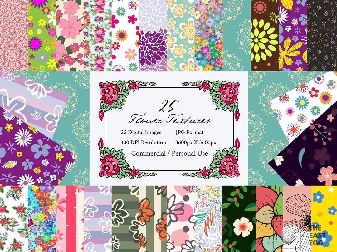 25 Texturas de papel digital de flores / Kit de papel digital Kit de ...