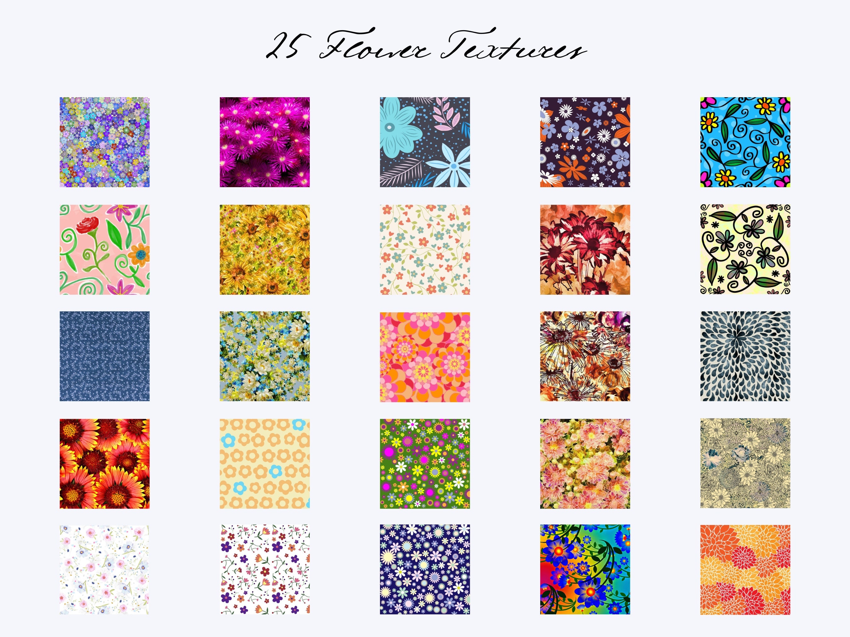 25 Flower Digital Paper Textures | Digital Paper Kit Flower Backgrounds ...