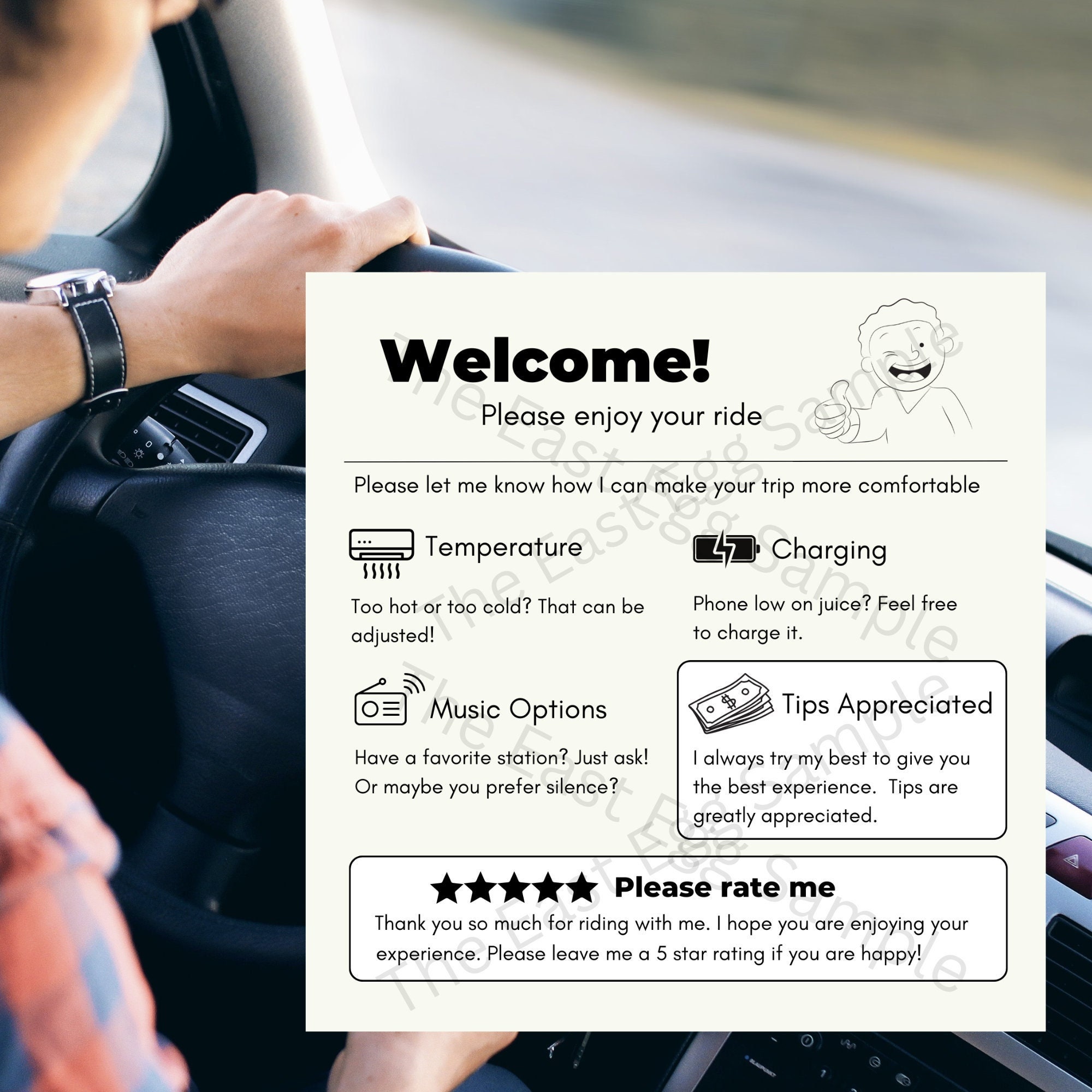 Uber Lyft Taxi Rideshare Sign Printable | Editable Sign | Uber Tip Sign ...