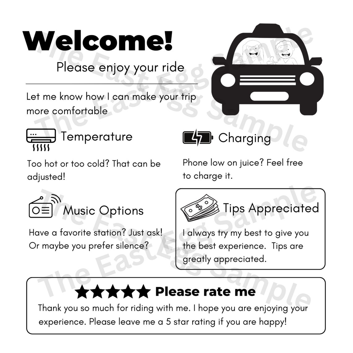 Uber Lyft Taxi Rideshare Sign Printable | Editable Sign | Uber Tip Sign ...