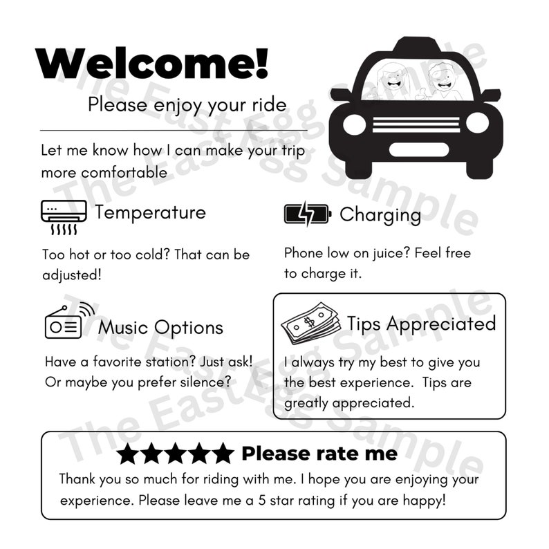 Uber Lyft Taxi Rideshare Sign Printable | Editable Sign | Uber Tip Sign ...