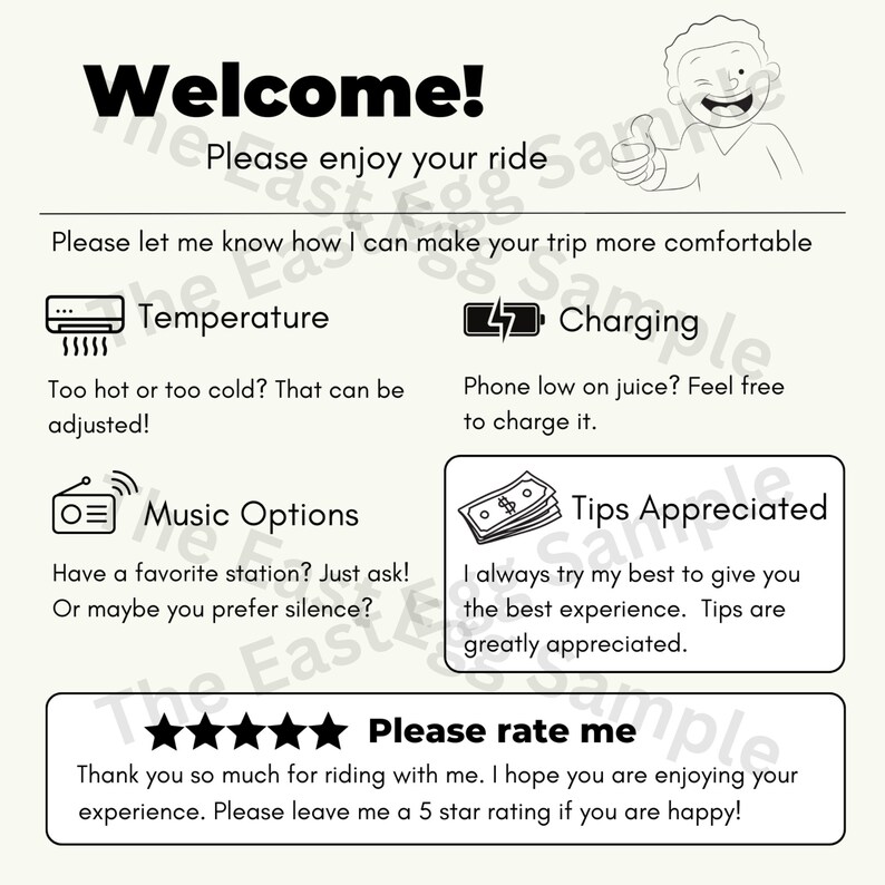 Uber Lyft Taxi Rideshare Sign Printable | Editable Sign | Uber Tip Sign ...