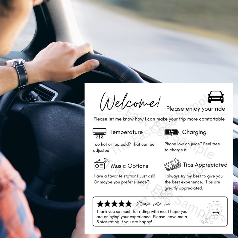 Uber Lyft Taxi Rideshare Sign Printable | Editable Sign | Uber Tip Sign ...