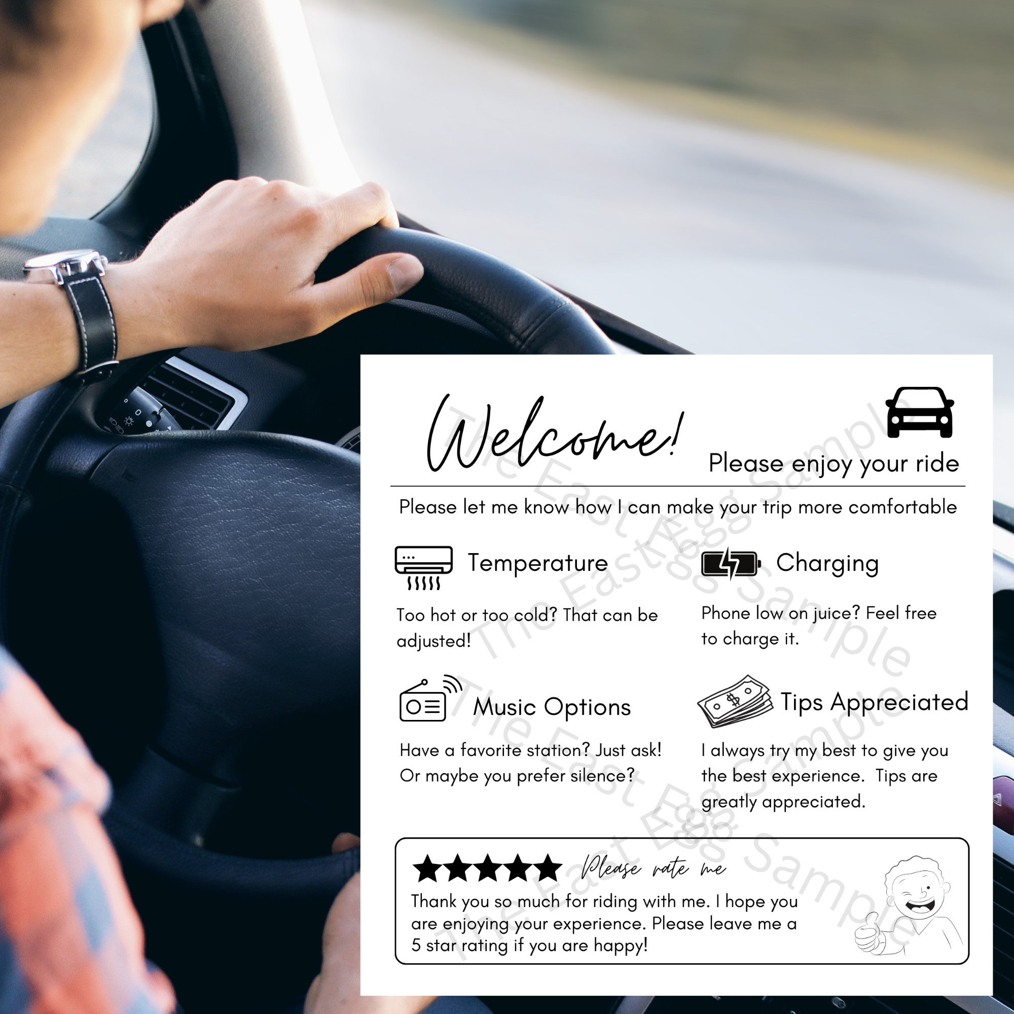 Uber Lyft Taxi Rideshare Sign Printable | Editable Sign | Uber Tip Sign ...