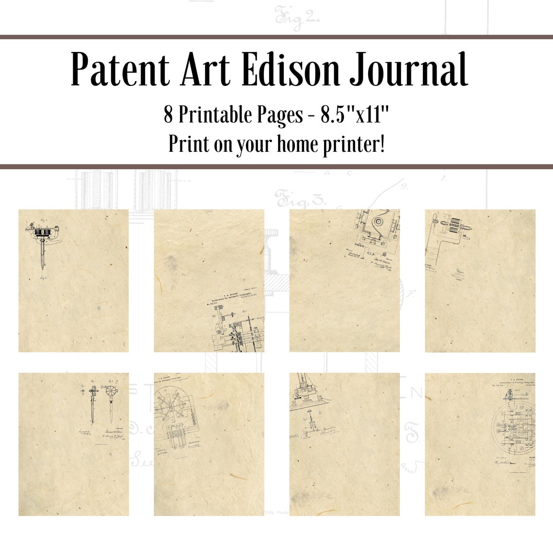 Patent Art Edison Printable Note Pages Diary Journal Page - Etsy