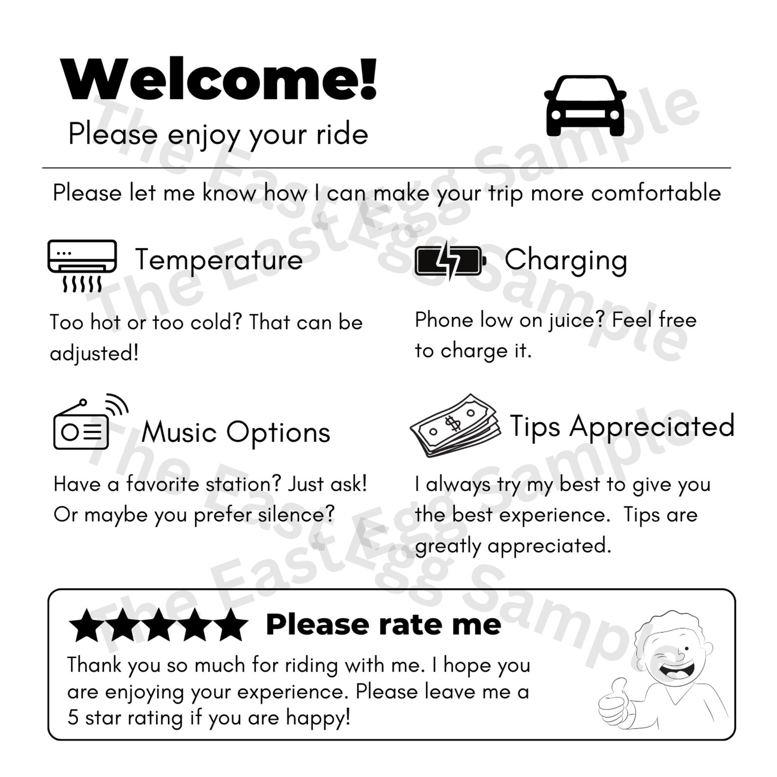 Uber Lyft Taxi Rideshare Sign Printable | Editable Sign | Uber Tip Sign ...