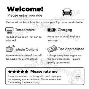 Uber Lyft Taxi Rideshare Sign Printable | Editable Sign | Uber Tip Sign ...