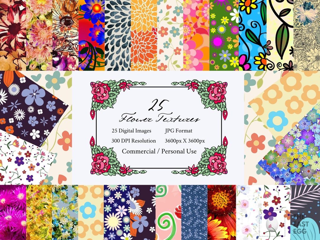 25 Flower Digital Paper Textures | Digital Paper Kit Flower Backgrounds ...