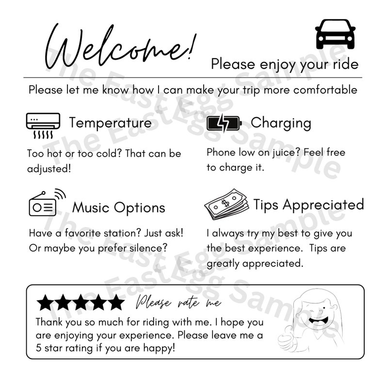 Uber Lyft Taxi Rideshare Sign Printable | Editable Sign | Uber Tip Sign ...