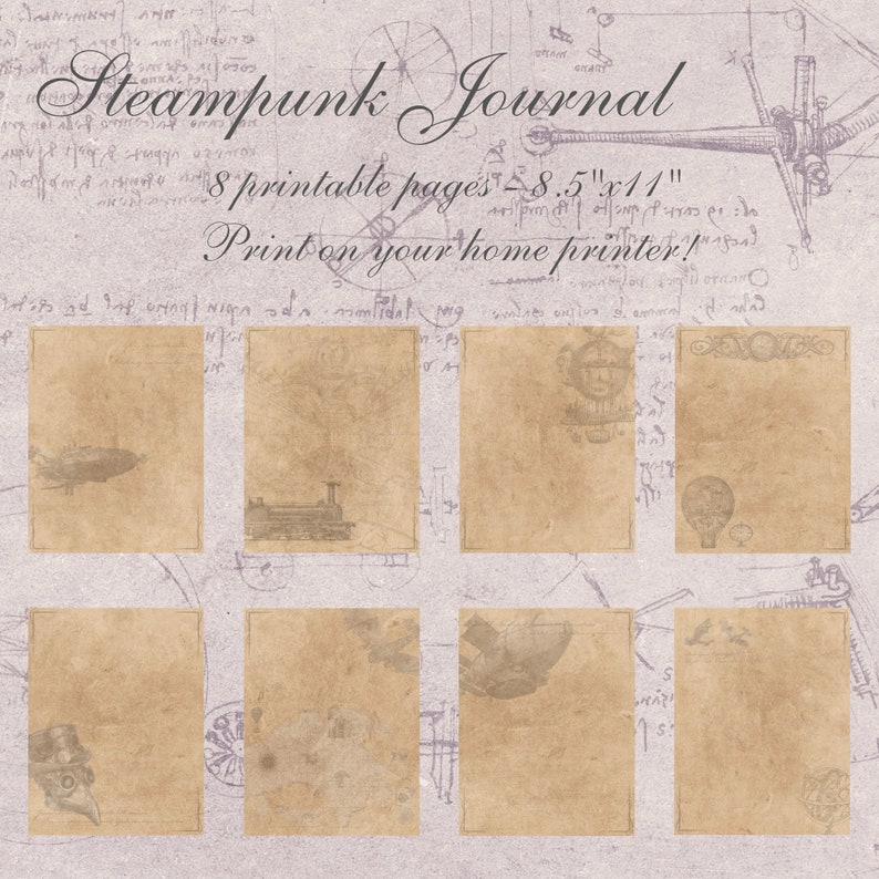 Steampunk Drawings Printable Notes Pages | Diary Journal Pages ...