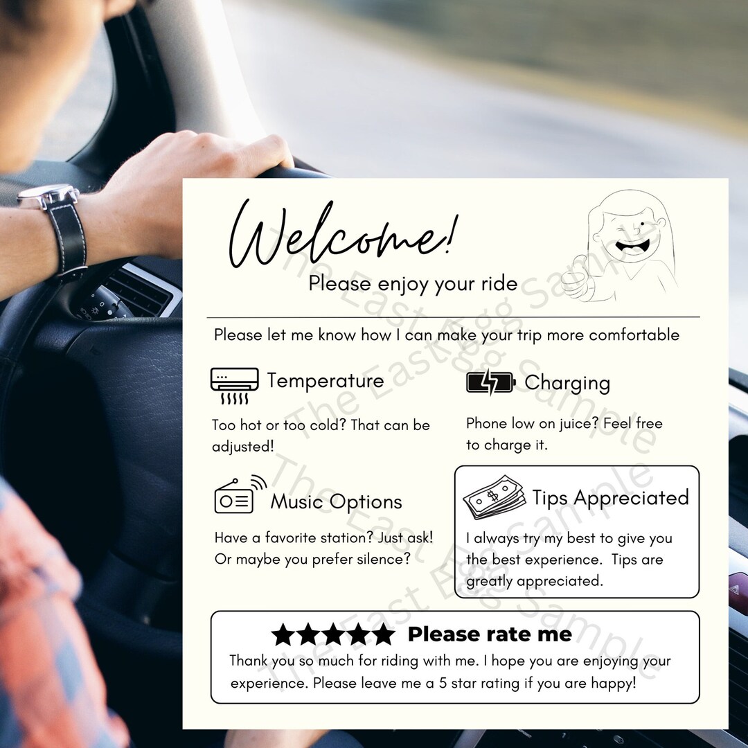 Uber Lyft Taxi Rideshare Sign Printable | Editable Sign | Uber Tip Sign ...