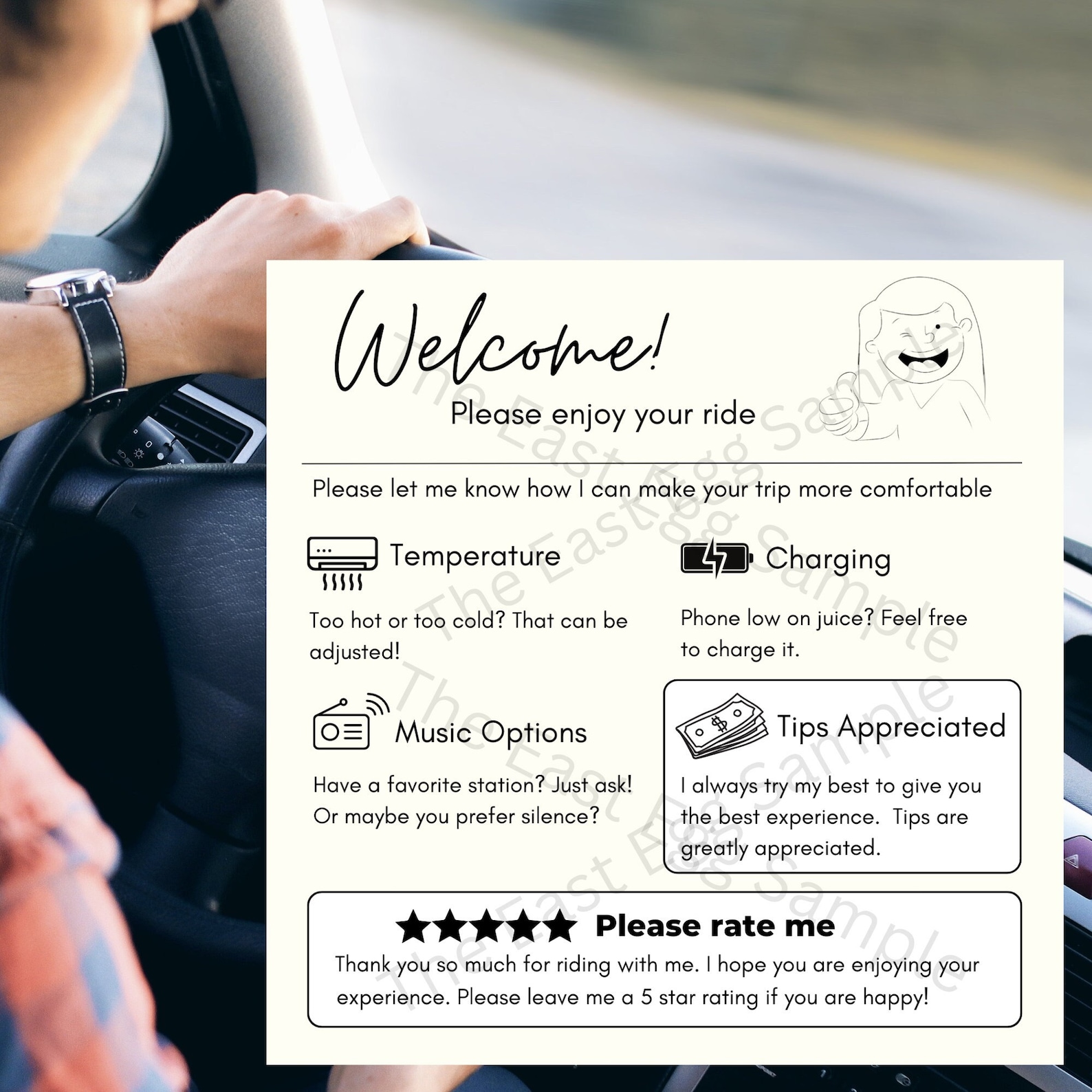 Uber Lyft Taxi Rideshare Sign Printable | Editable Sign | Uber Tip Sign ...