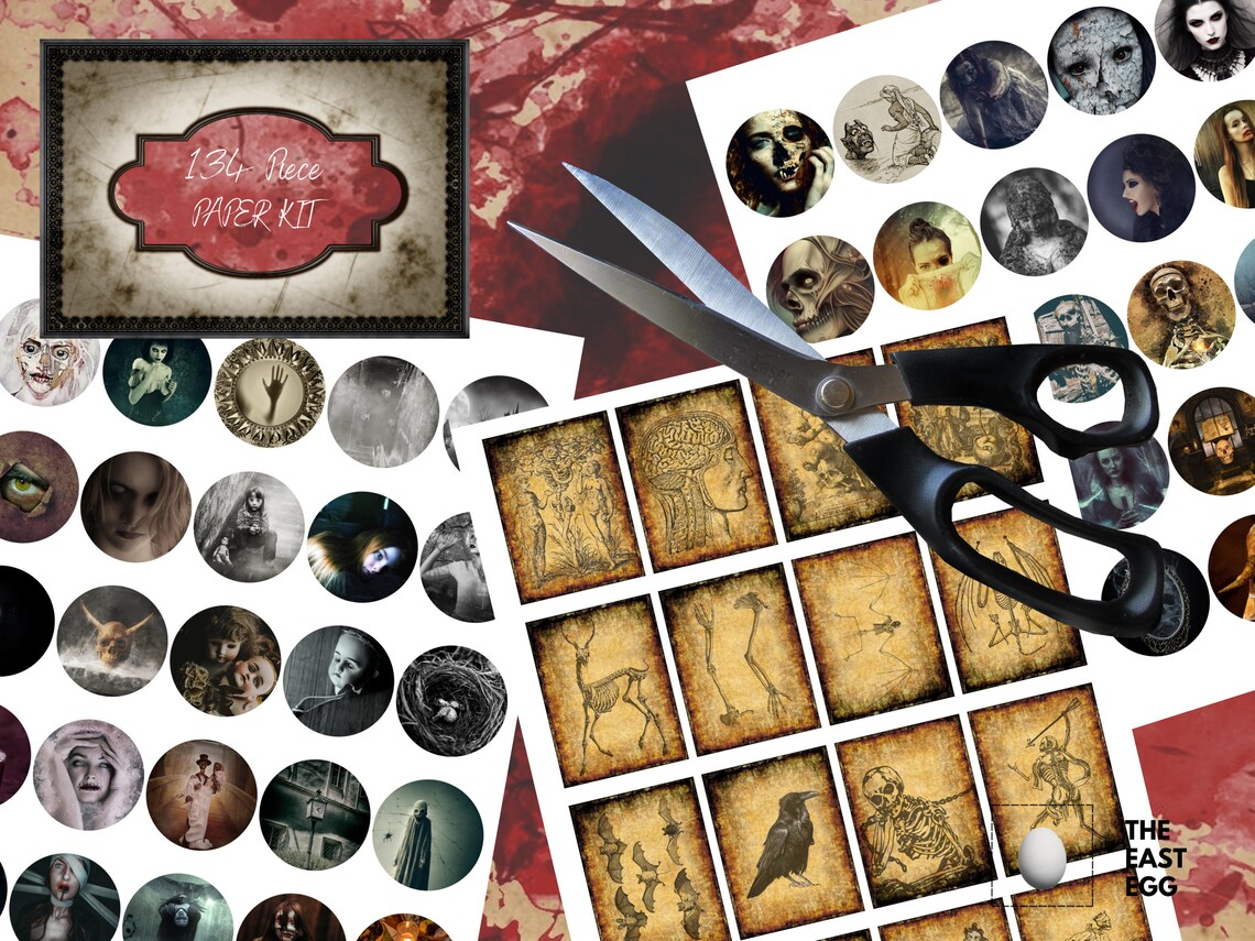 134 Pcs Macabre Ephemera Printable Pack Junk Journal Kit Vintage ...