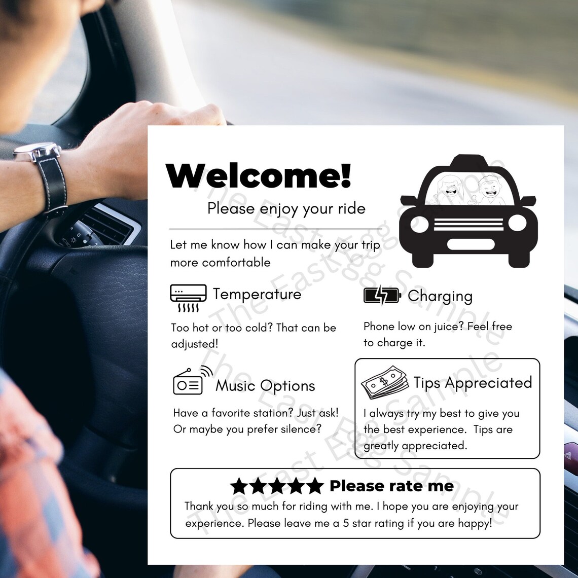 Uber Lyft Taxi Rideshare Sign Printable | Editable Sign | Uber Tip Sign ...