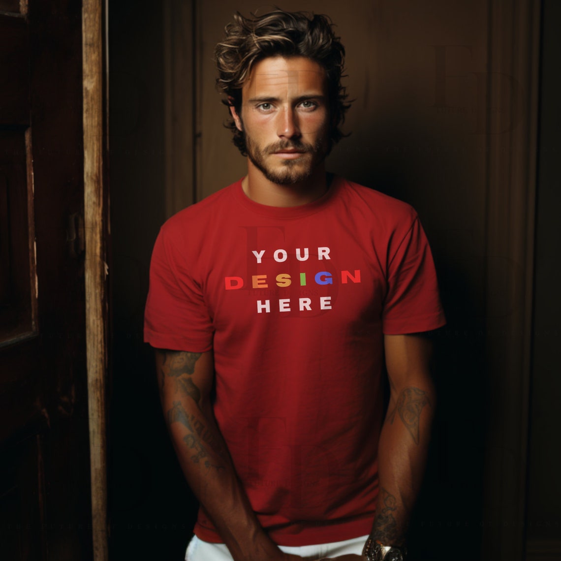 Red T-shirt Mockup, Model T-shirt Fall Mockup, Red T-shirt Mockup, Red ...