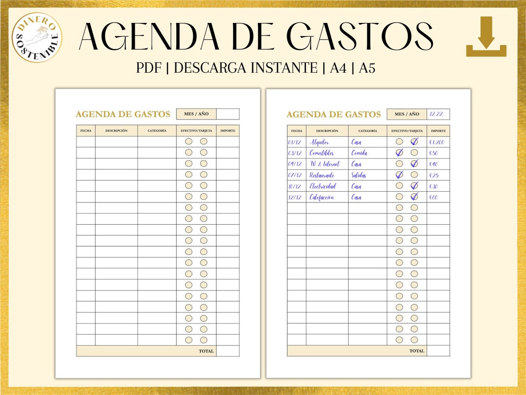 Agenda de Gastos Imprimible Control de Gastos Descarga - Etsy España