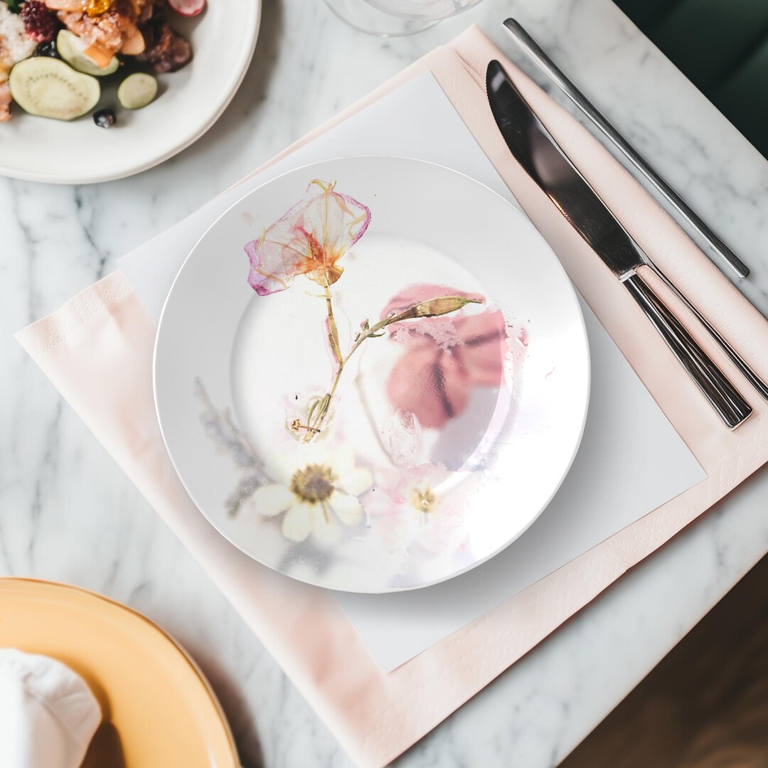 Cherry Blossom Dinner Plate, Pink Floral Polymer Plate, Reusable ...