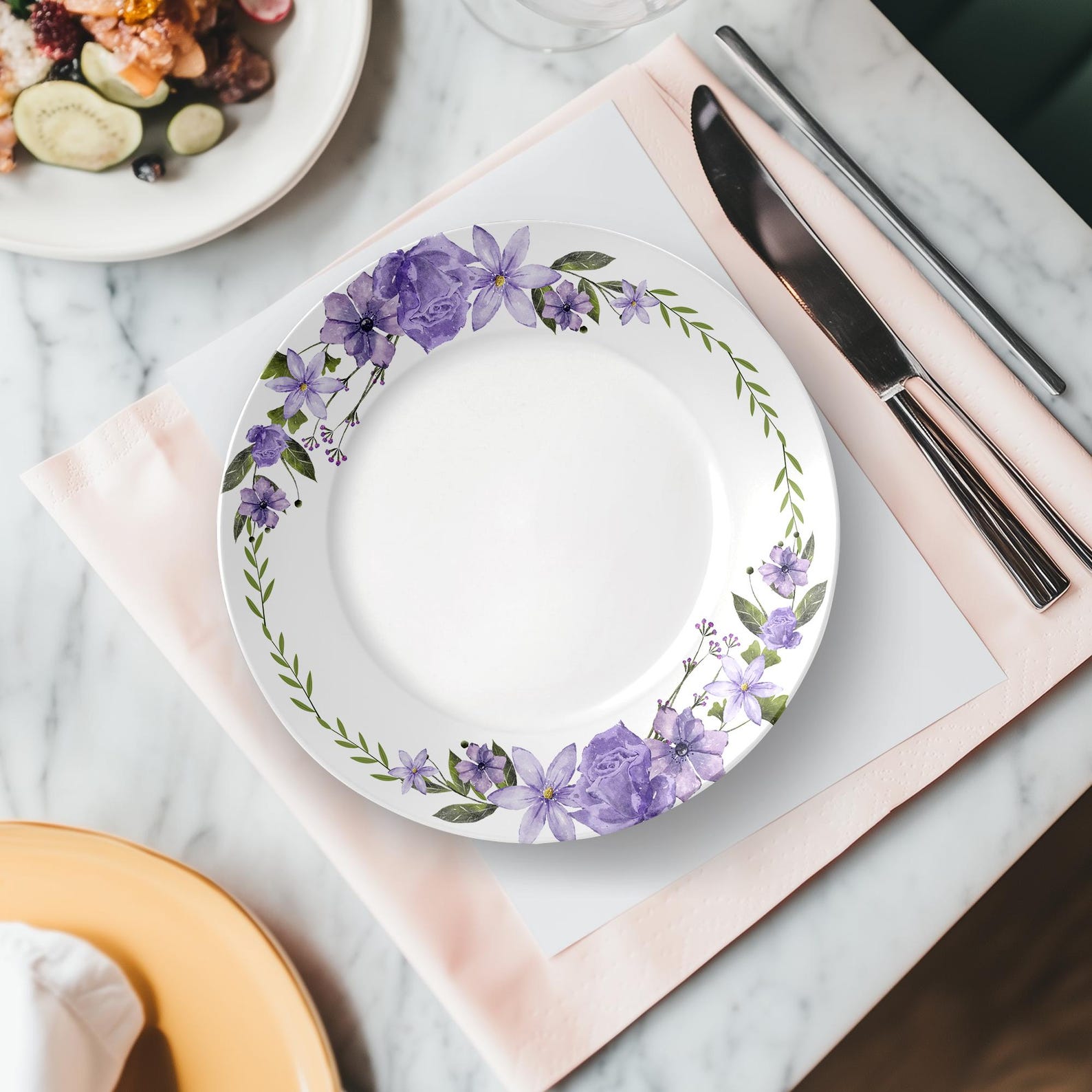 Purple Floral Plates, Lavender Plates, Plastic Floral Dinnerware ...