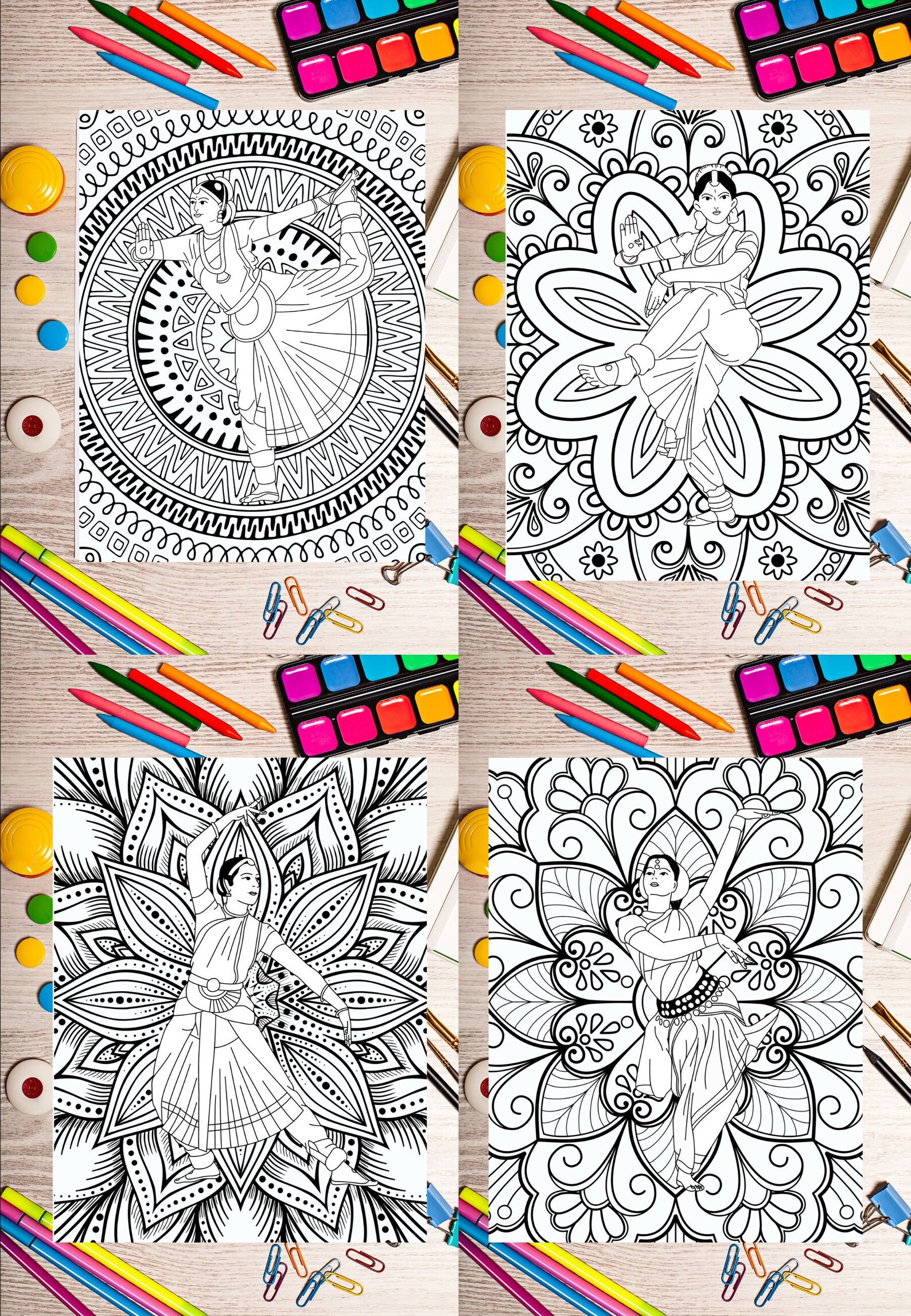 Traditional Indian Dancers | 10 Coloring Pages, Digital Designs ...