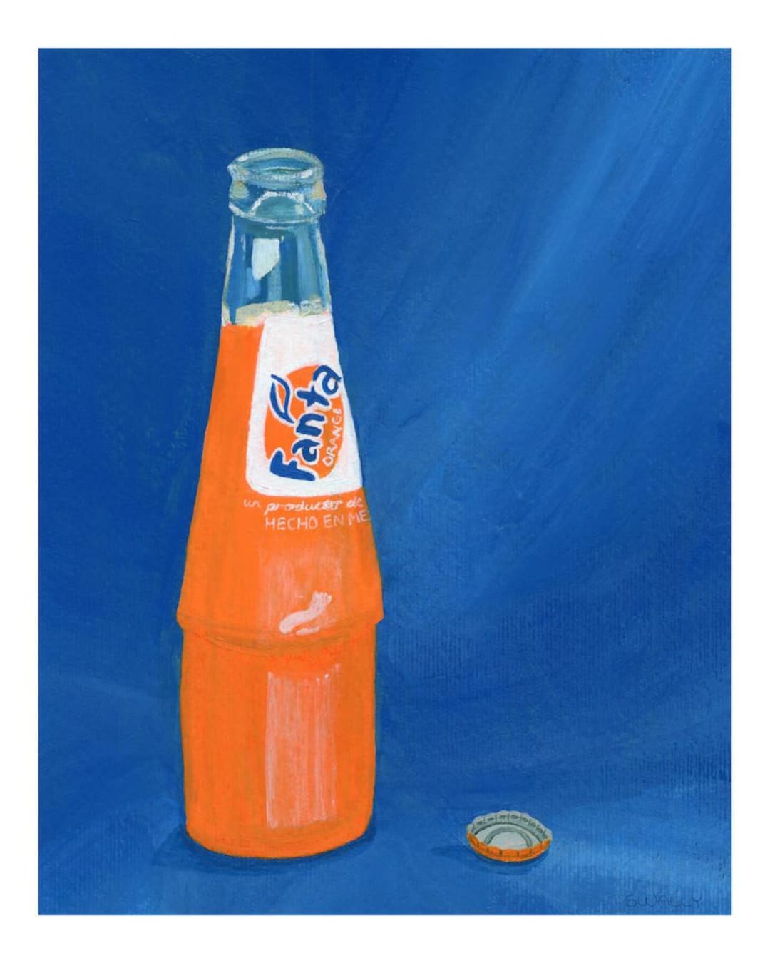 Fanta Bottle on Blue - Archival Art Print - Acrylic Painting Print ...