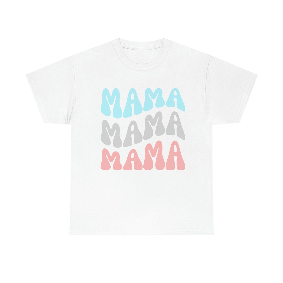 MAMA Blue and Pink Cotton Tee - Etsy