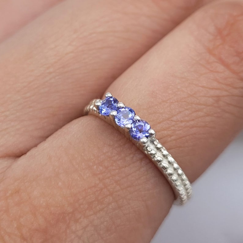 Tanzanite Sterling Silver Ring, Three Stone Eternity Band - Etsy