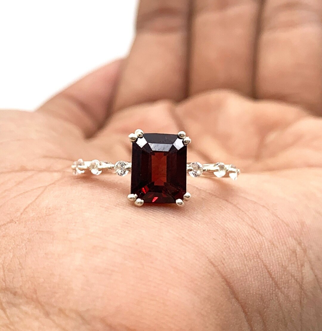 Elegant Emerald Cut Garnet Ring-handcrafted Gemstone Jewelry-january ...