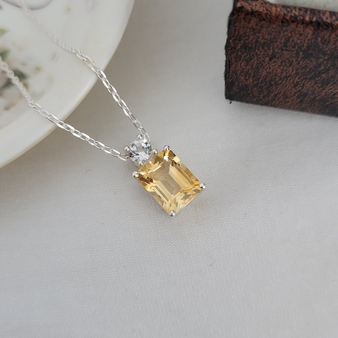 Natural Emerald Cut Citrine Pendant-citrine Necklace-citrine Octagon ...