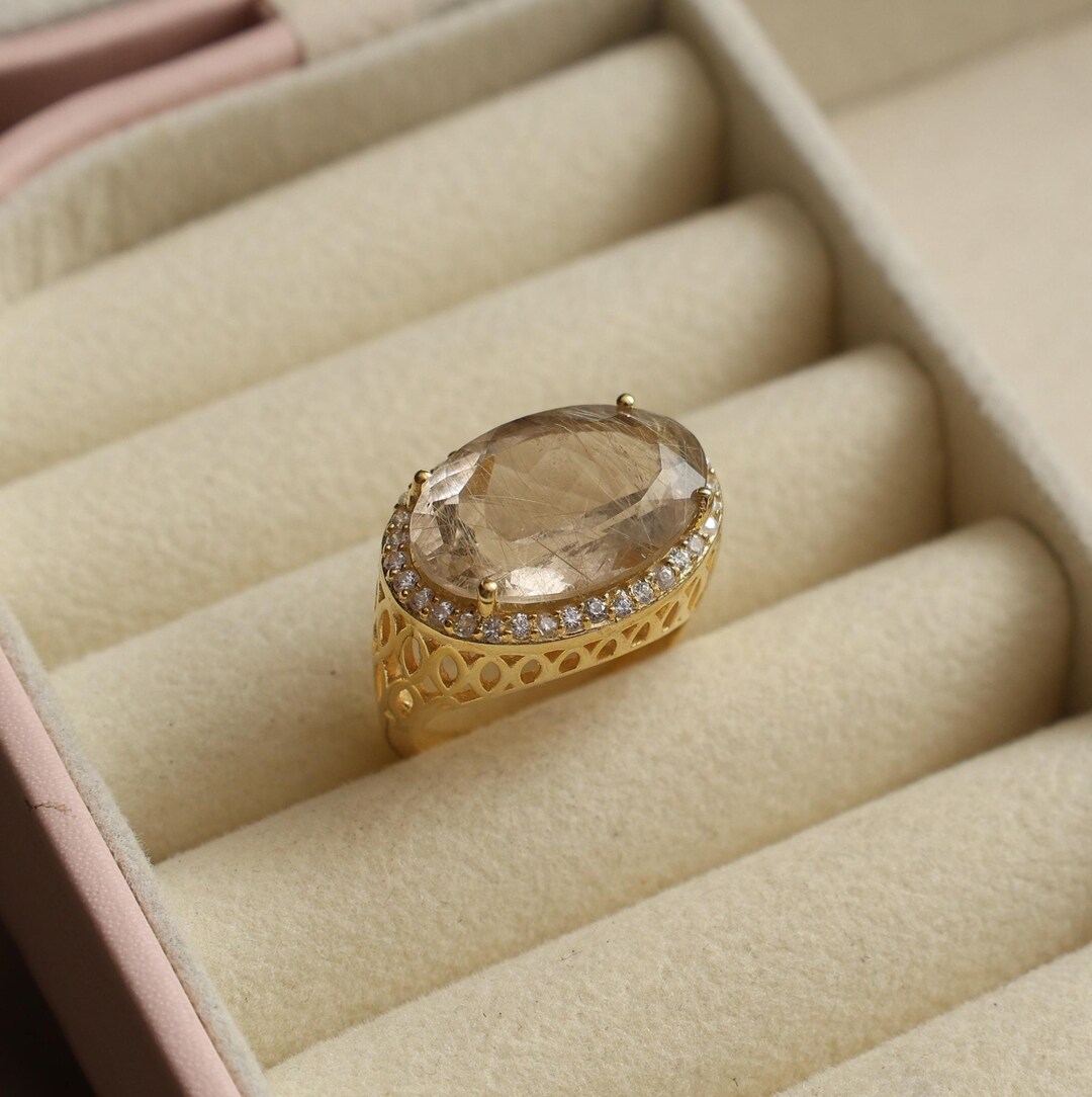 Unique Golden Rutile Ring-14k Gold Vermeil Jewelry-golden Gemstone Ring ...