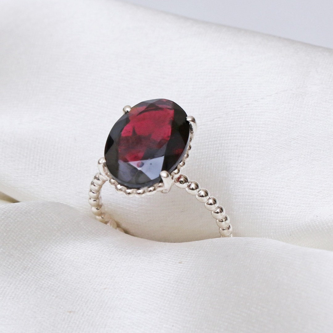Red Garnet Statement Ring-garnet Gemstone Ring-oval Cut Garnet Bridal ...
