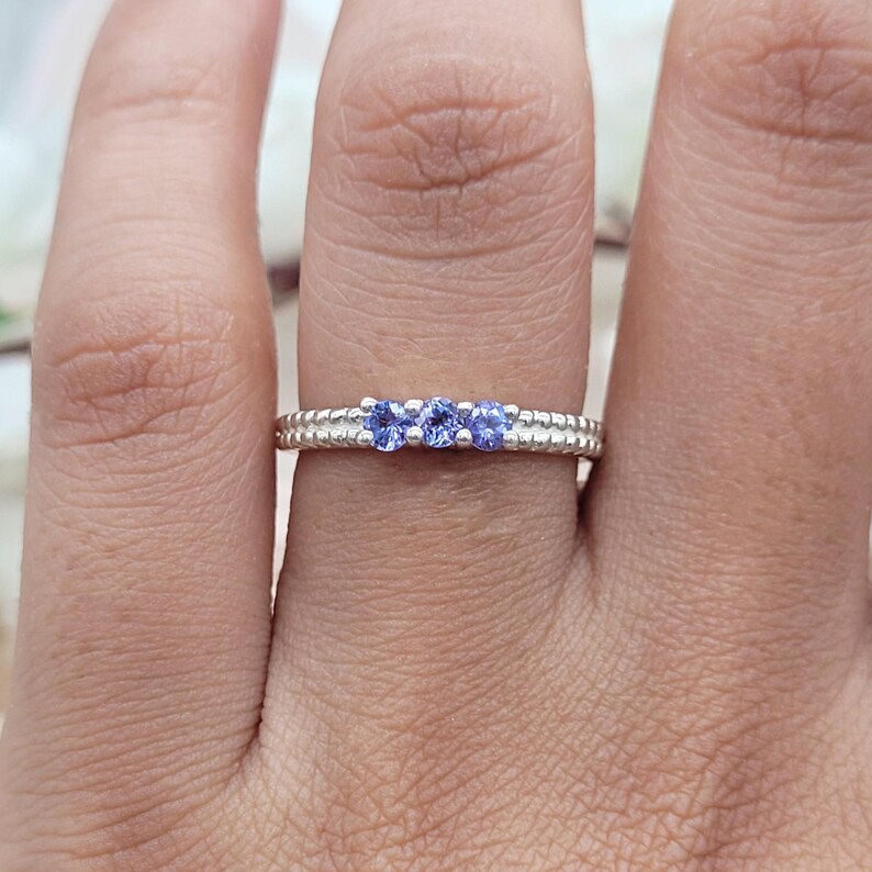 Tanzanite Sterling Silver Ring, Three Stone Eternity Band - Etsy