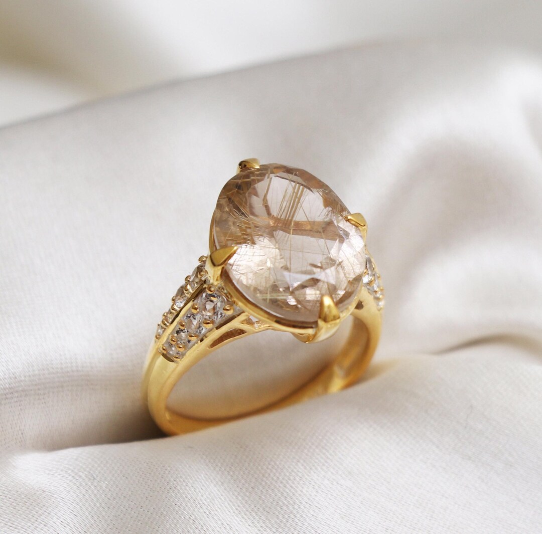 Golden Rutile Quartz Wedding Ring-one of a Kind Rutile Jewelry-14k Gold ...