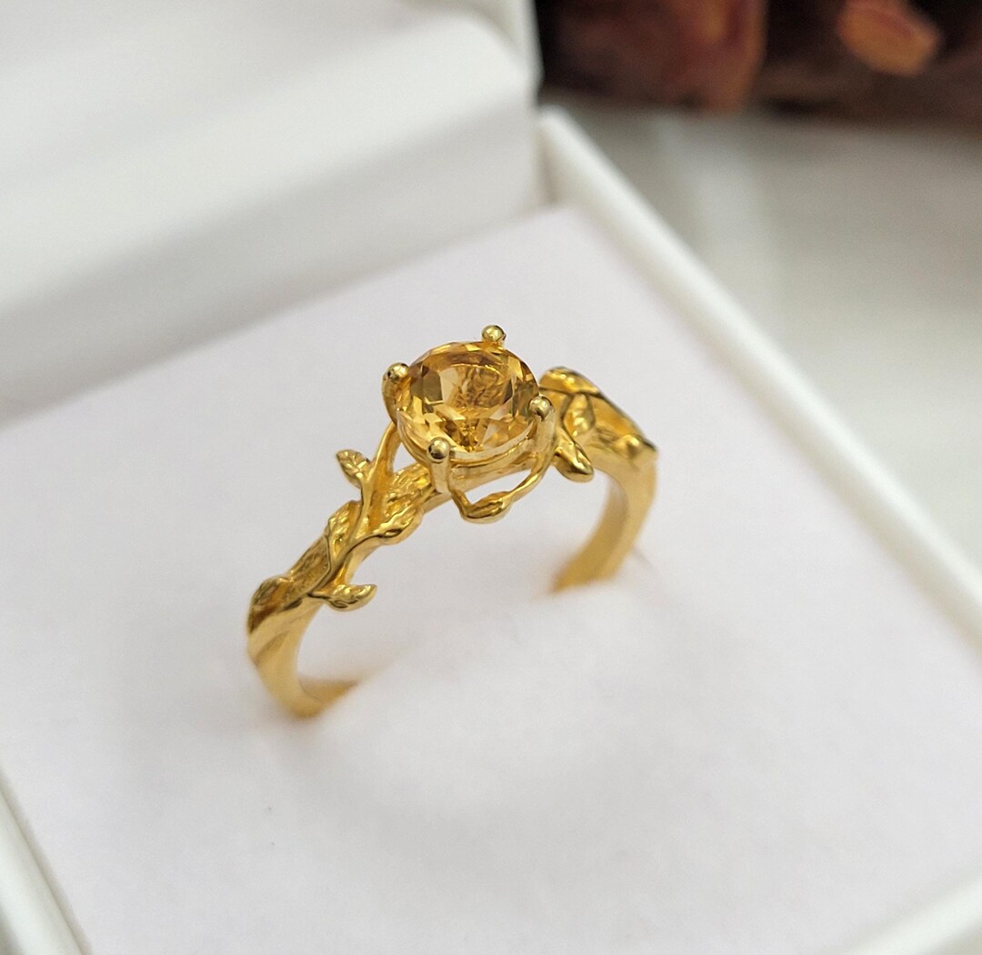 Natural Citrine Leaf Ring: 14k Gold Vermeil, Sterling Silver Nature ...