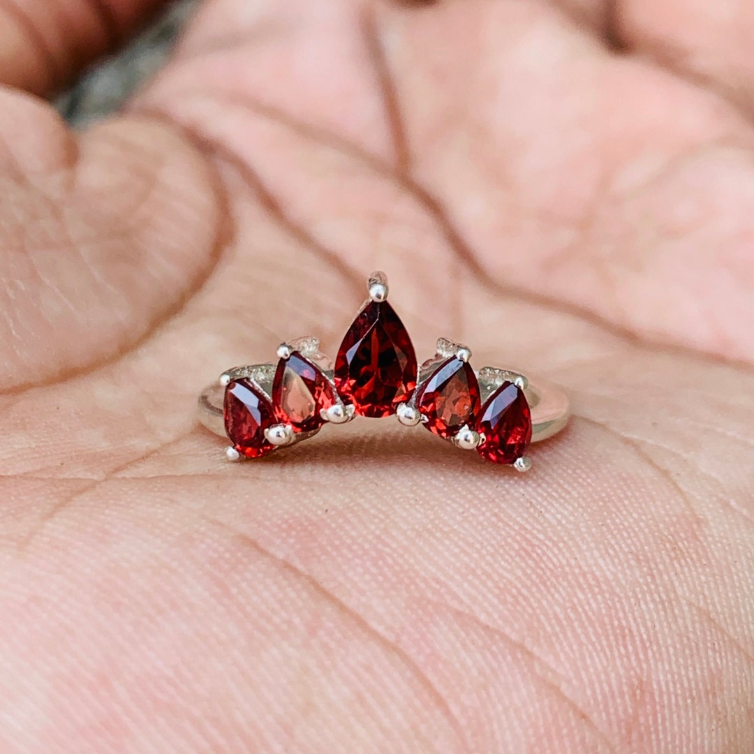 Red Garnet Chevron Ring: January Birthstone, Sterling Silver Wishbone ...