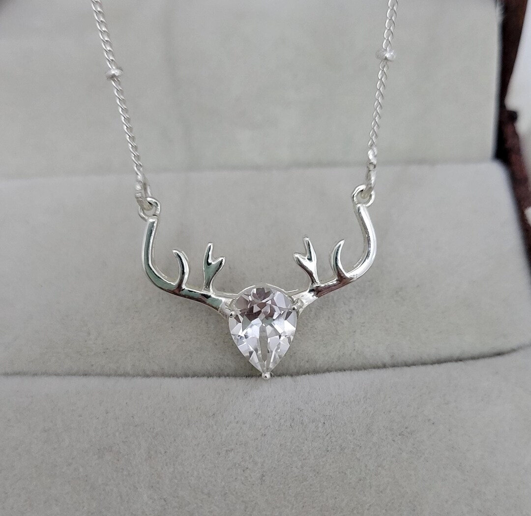 White Topaz Antler Pendant-deer Head Necklace-stags Horn Necklace-deer ...