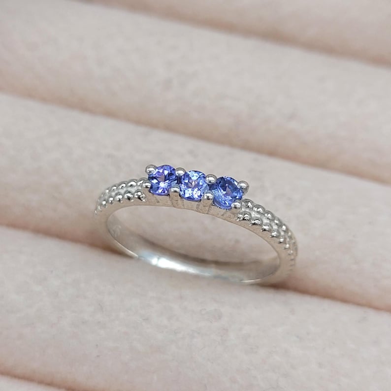 Tanzanite Sterling Silver Ring, Three Stone Eternity Band - Etsy