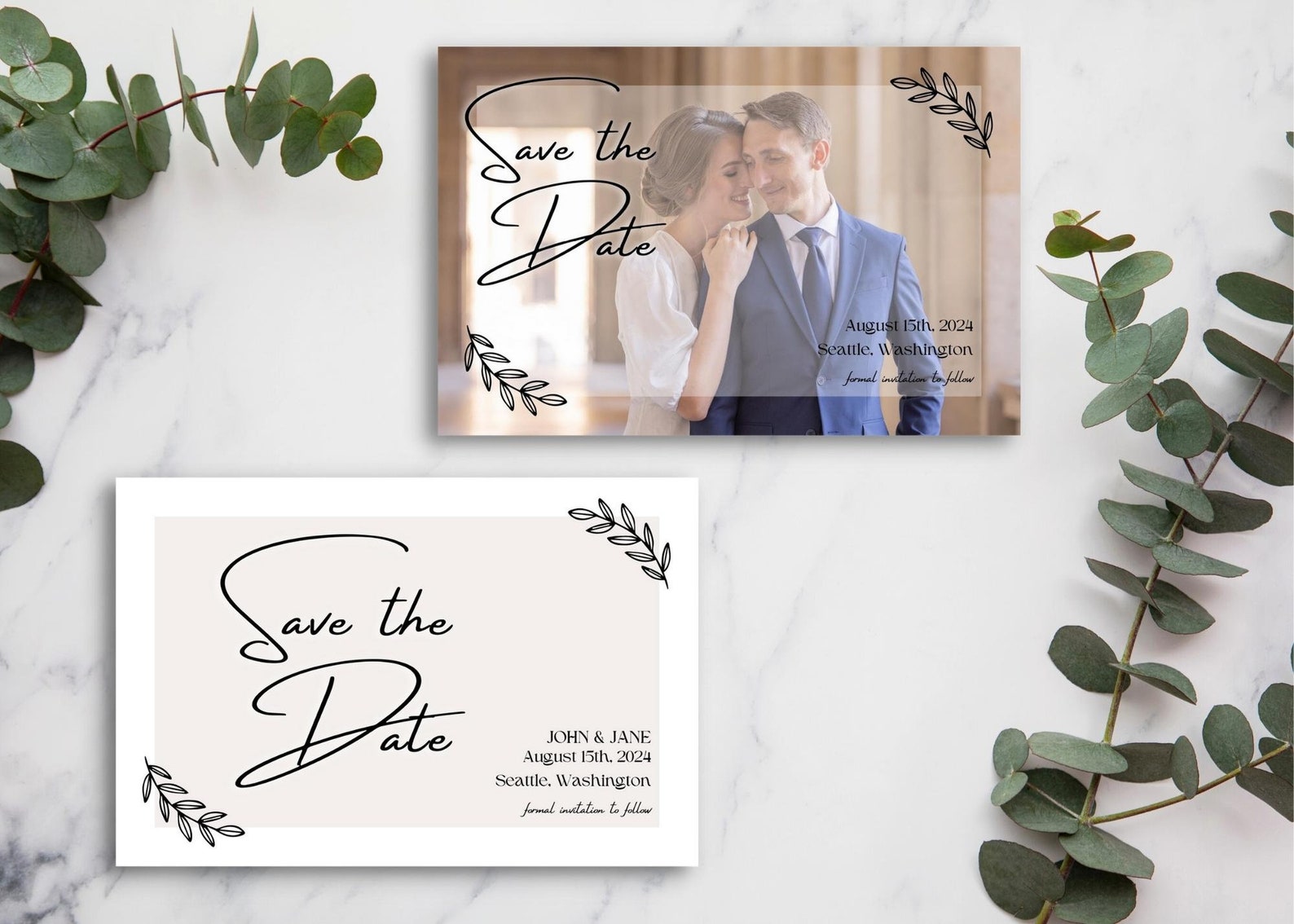Editable Modern Gold Frame Wedding Invitation Package Template With ...