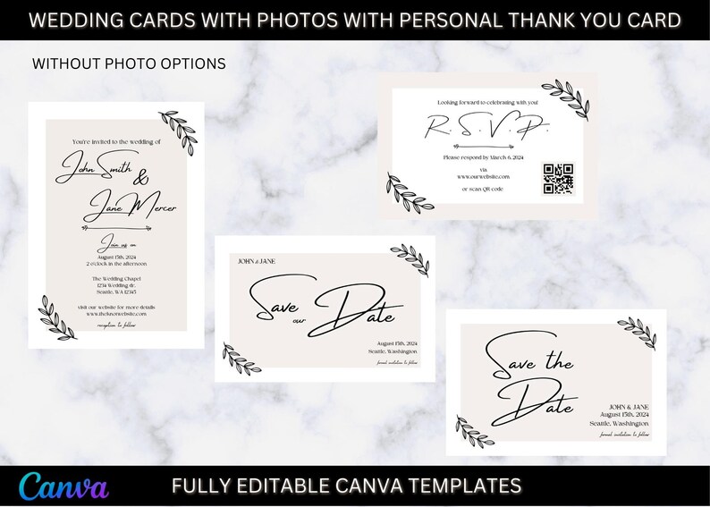 Editable Modern Gold Frame Wedding Invitation Package Template With ...