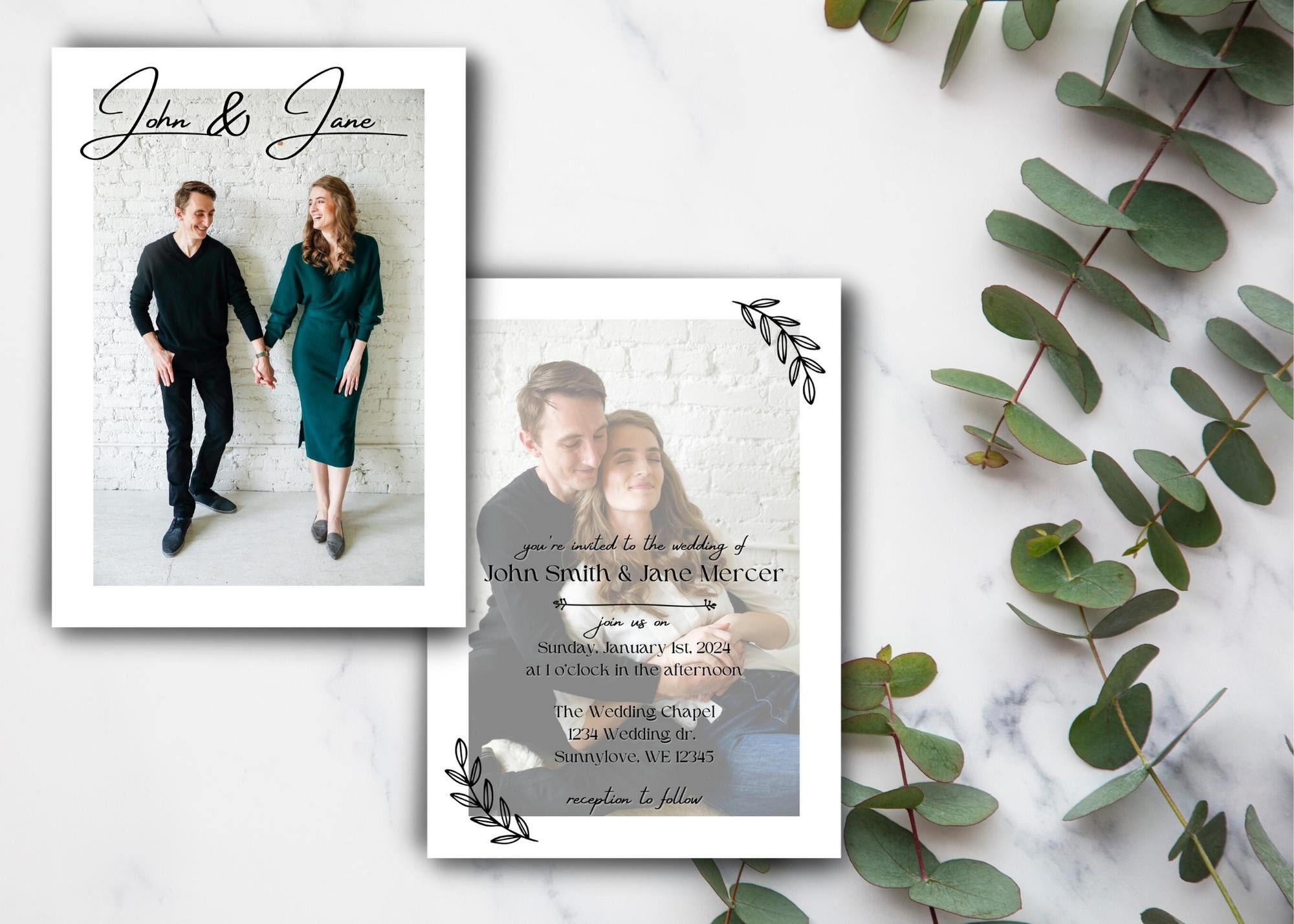 Editable Modern Gold Frame Wedding Invitation Package Template With ...