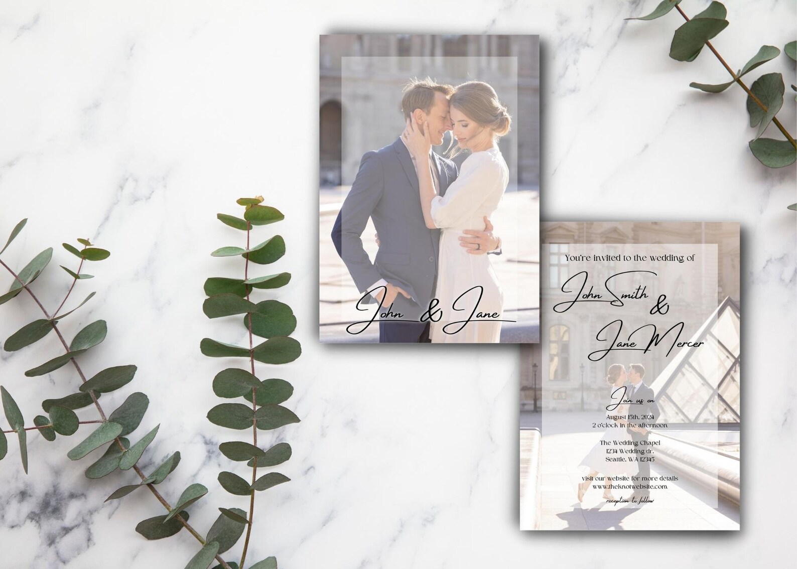 Editable Modern Gold Frame Wedding Invitation Package Template With ...