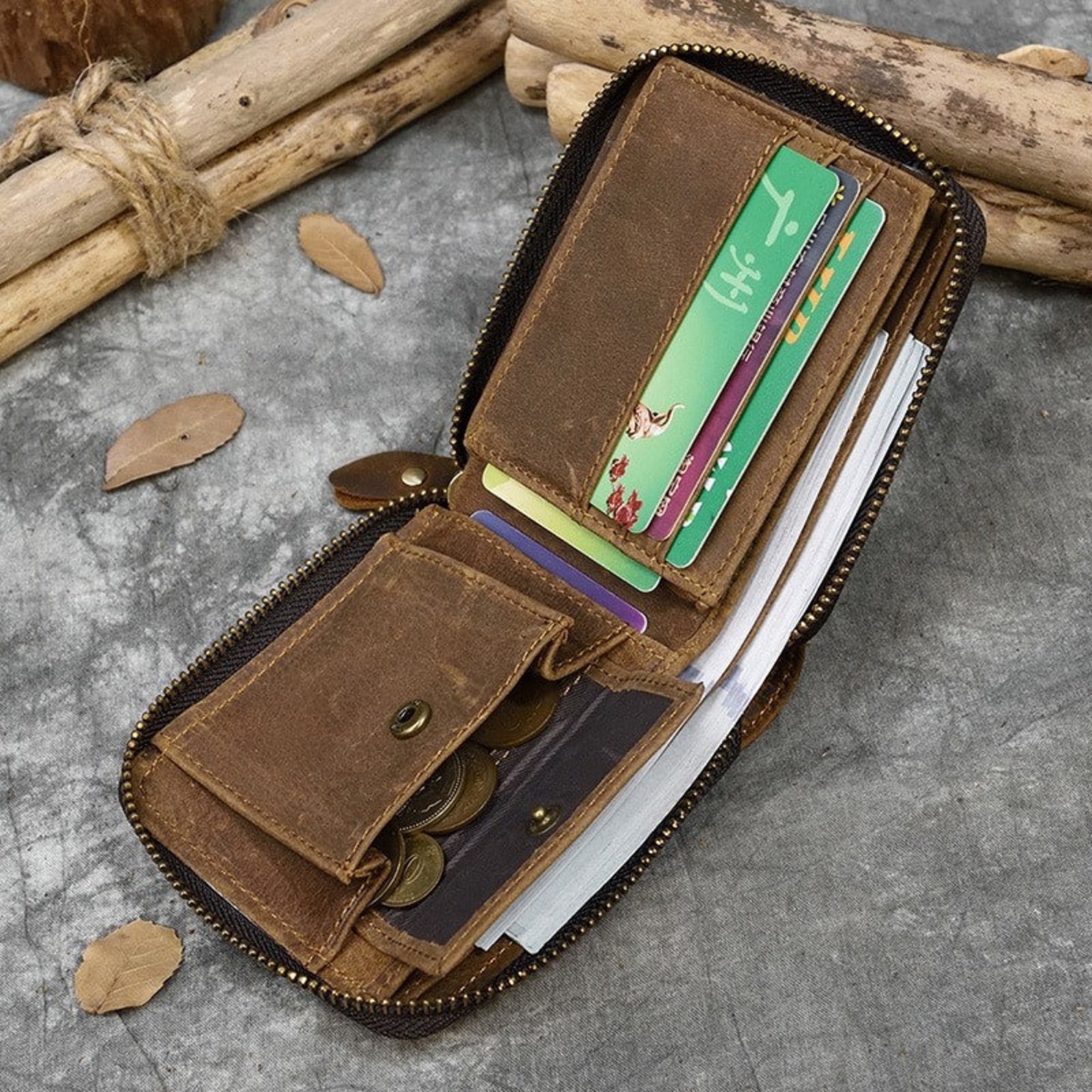 Mens Leather Wallet Handmade Minimalist Credit Card Wallet With Coin ...