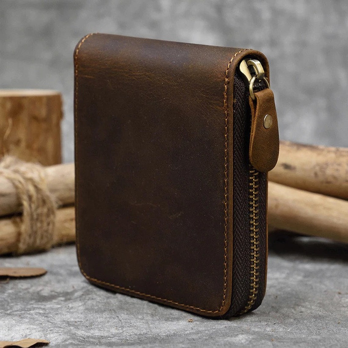 Mens Leather Wallet Handmade Minimalist Credit Card Wallet With Coin ...