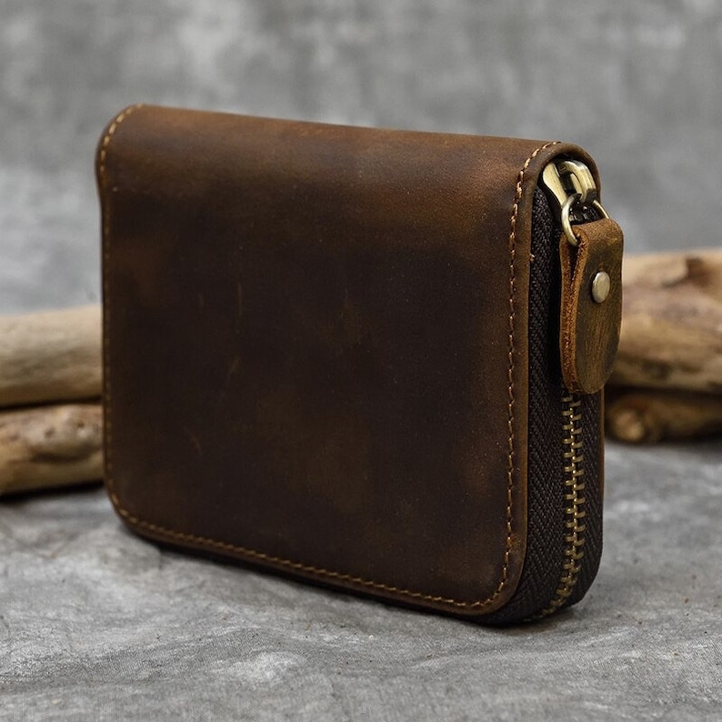 Mens Leather Wallet Handmade Minimalist Credit Card Wallet With Coin ...